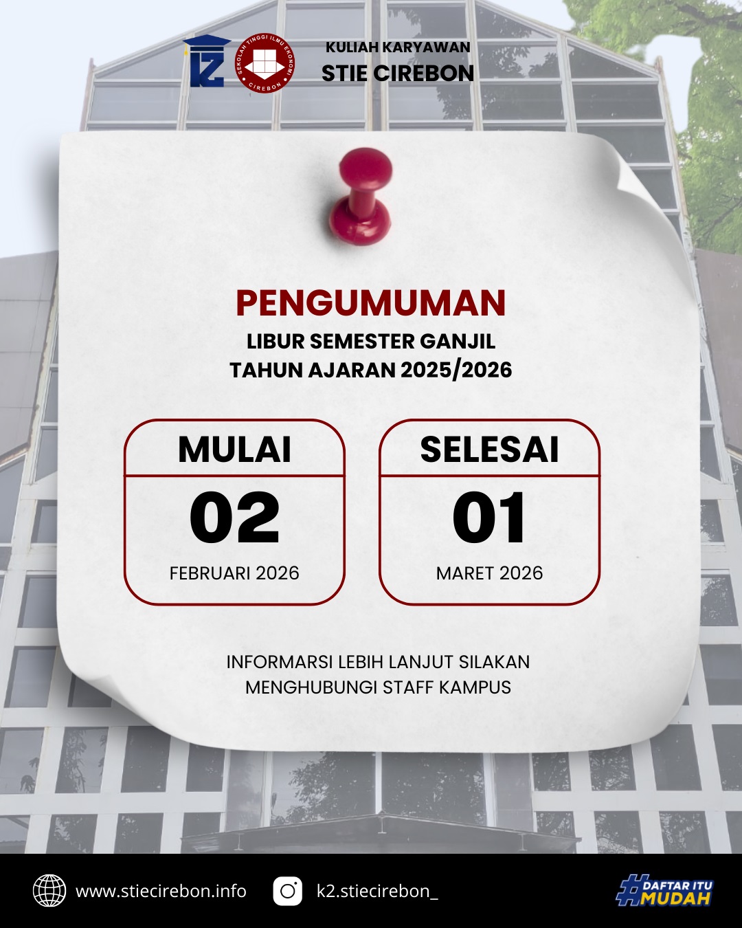 Pengumuman Libur Semester Ganjil 2025/2026 :: Kuliah Karyawan